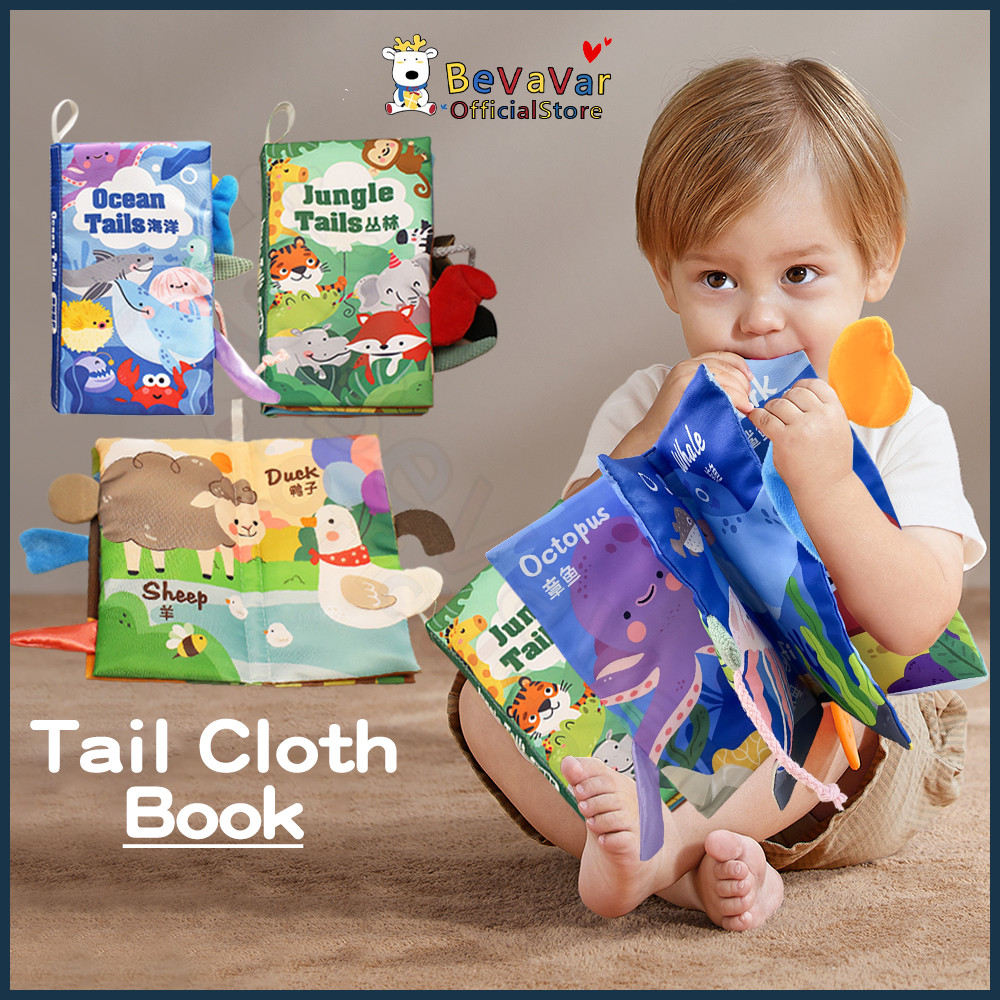 BEVAVAR Baby Busy Book 3D Animal Tail Cloth Book Soft Fabrics Toddler ...