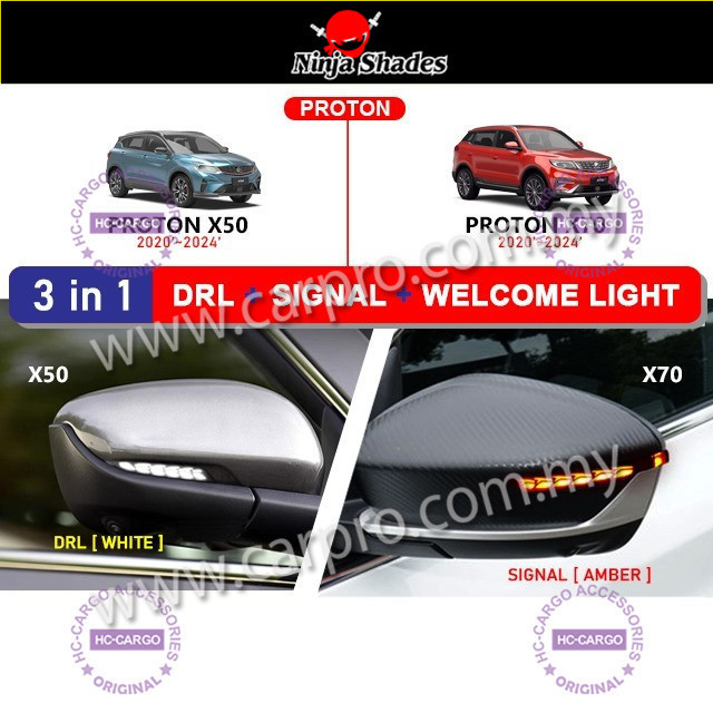 PROTON X50 X70 3 IN 1 Dragon Scale Side Mirror Smoke Led With Signal ...
