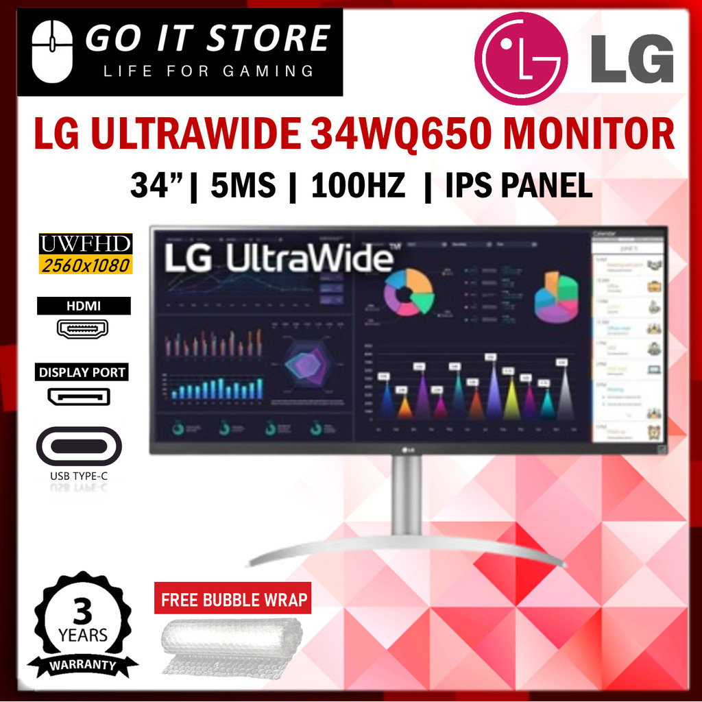 LG Ultrawide 34WQ650 IPS FHD DisplayHDR 400 FreeSync Build In Speaker ...