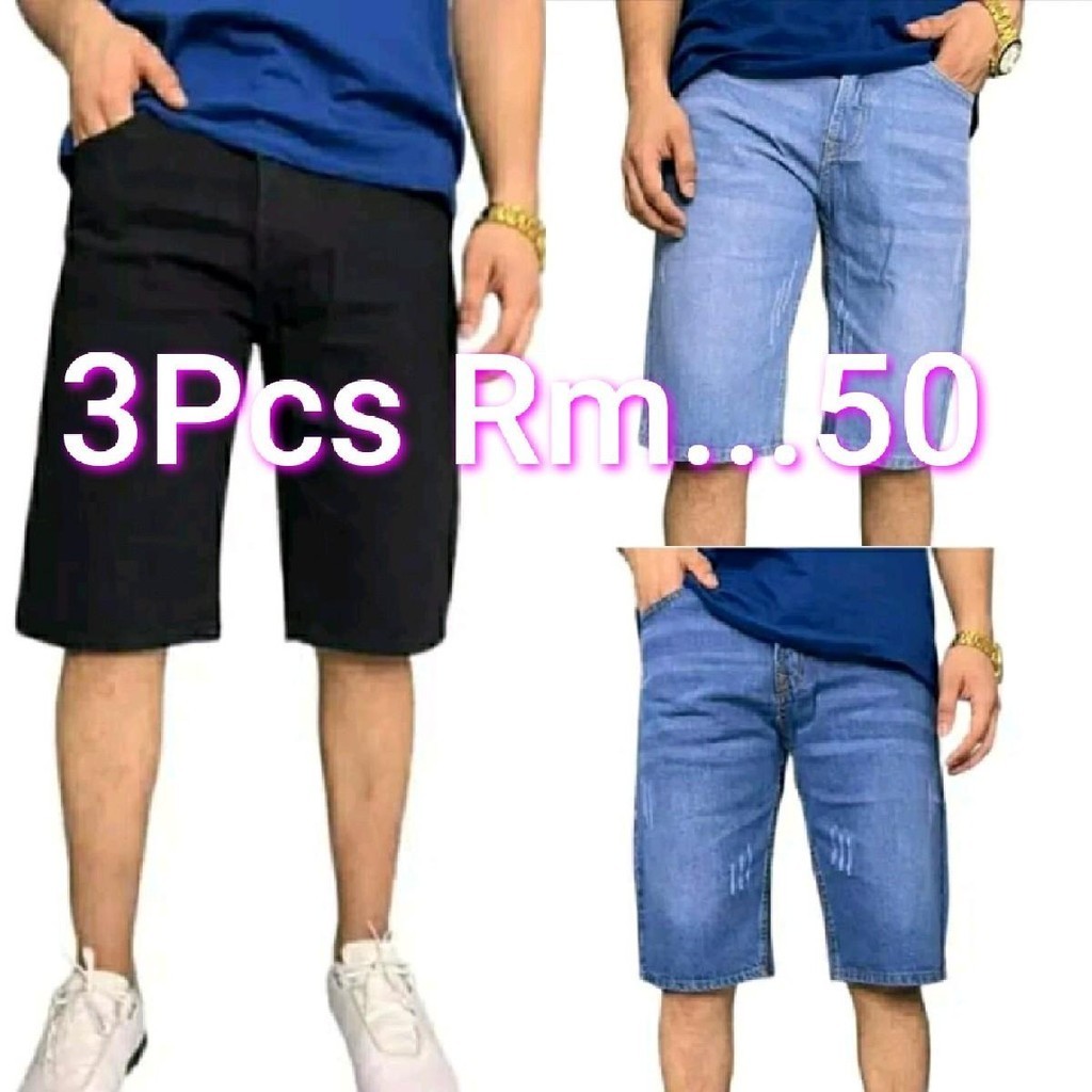 SELUAR PENDEK HOTE SALE LELAKI NONE STREACH 100% DENIM READY STOCK ...