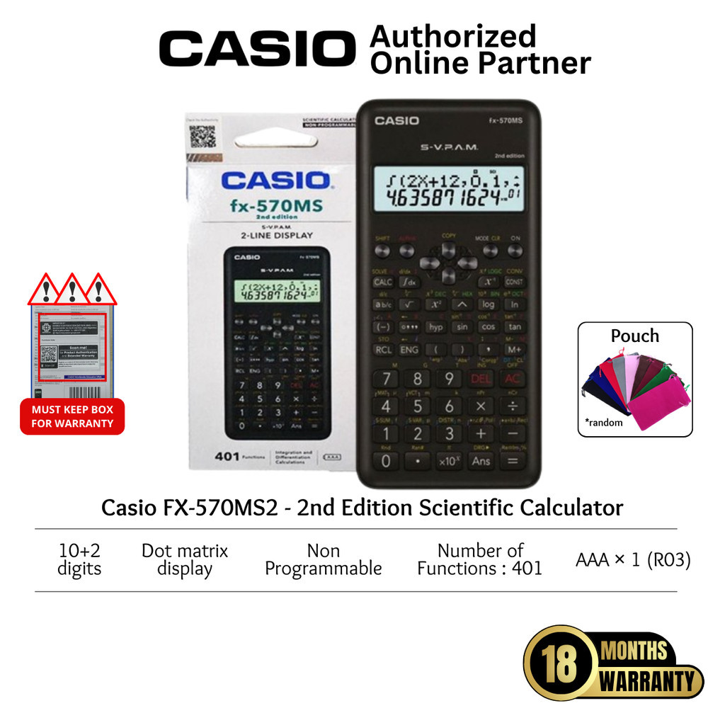 Casio FX-570MS 2 / FX-570MS2 2nd Edition Scientific Calculator Genuine ...