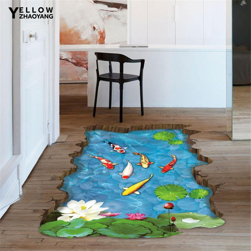 YEH-Creative 3D Lotus Brocade Carp Pond PVC Sticker Waterproof Indoor ...