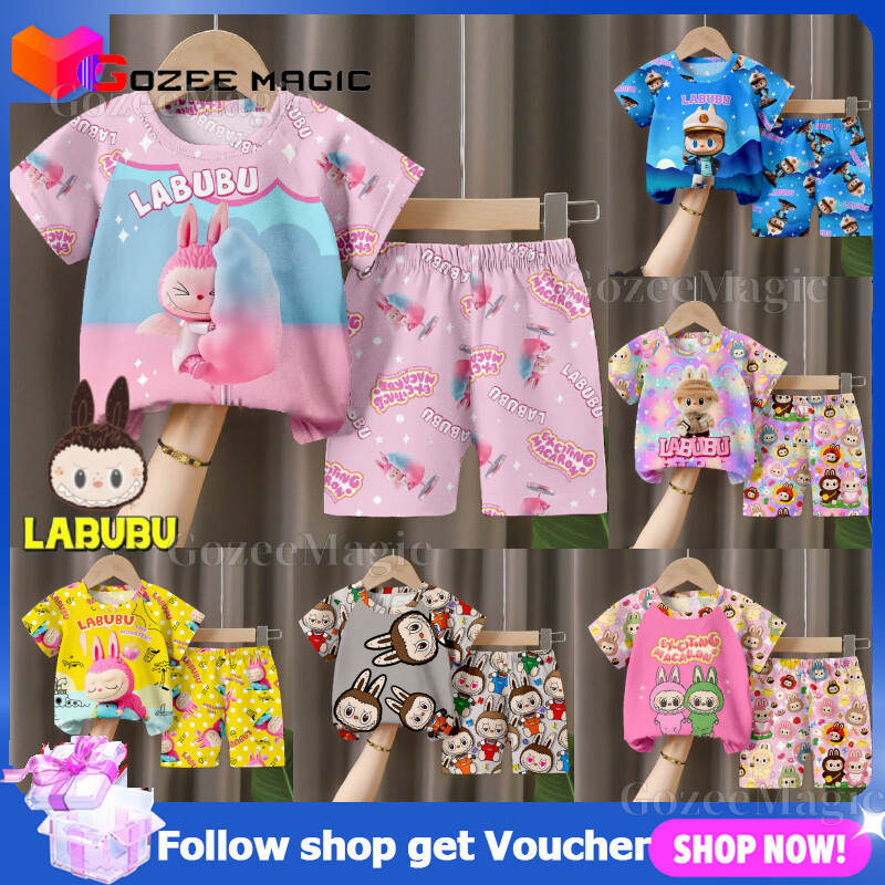Kids Summer Labubu Cartoon Pajamas Suit 3D Printing Boy Girl Short ...
