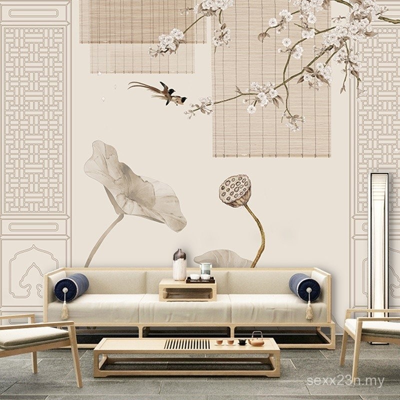 New Chinese Style Living Room TV Background Wall Wallpaper 8D Plain ...