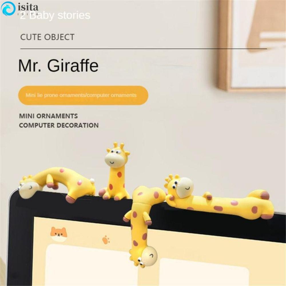 ISITA Computer Monitor Decor, Lying Animal 3D Desk Toy Giraffe Screen ...