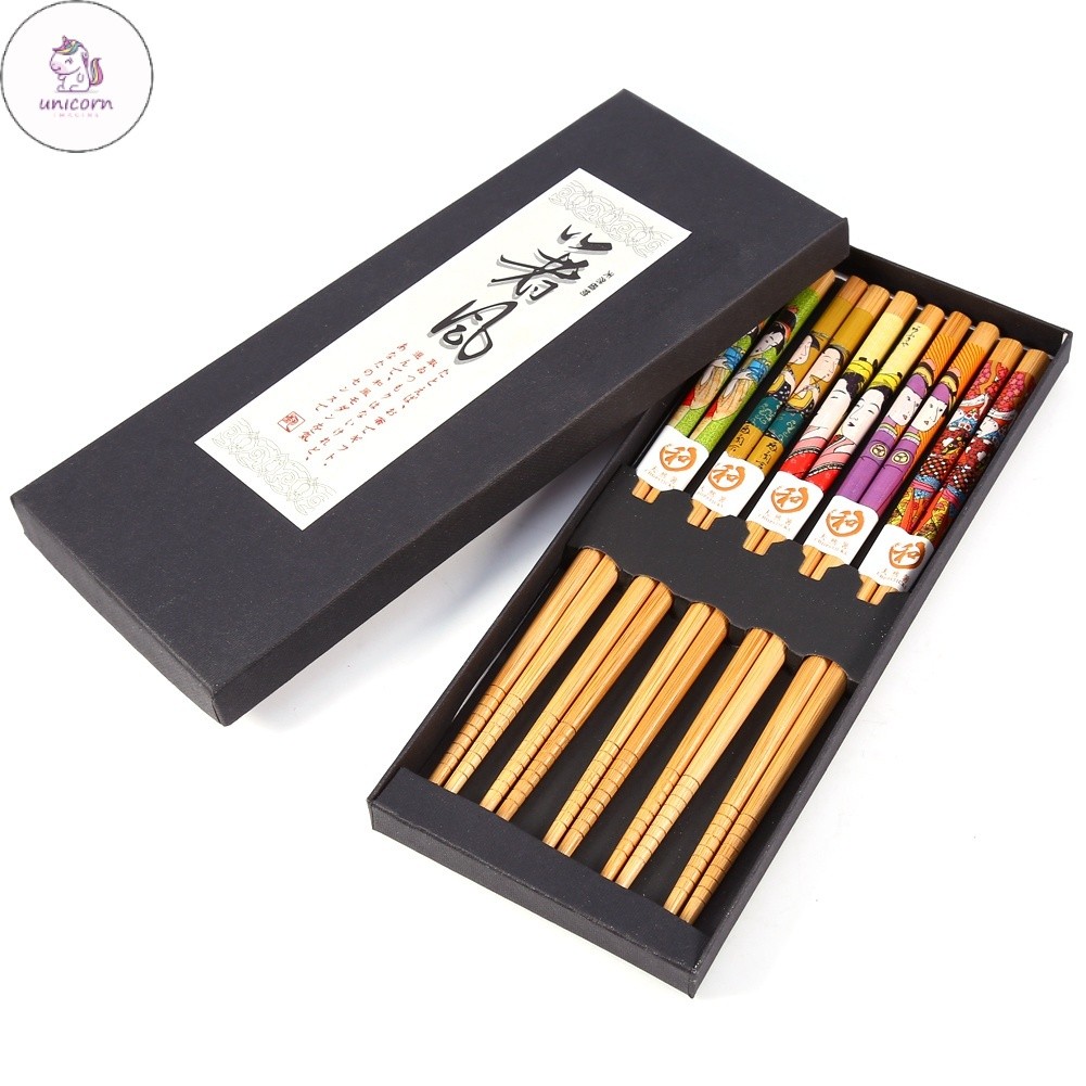 UN 5 Pairs Japanese Family Style Bamboo Chopsticks Gift Box Chop Sticks ...