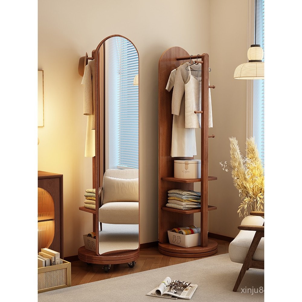 Solid Wood Rotatable Dressing Mirror Hanger Coat Rack Integrated ...