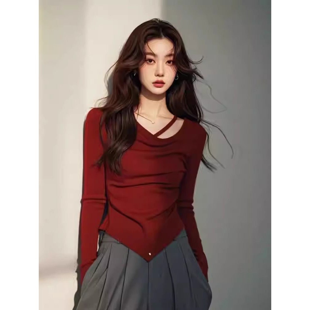 baju off shoulder crop top long sleeve wanita korean style small plain ...