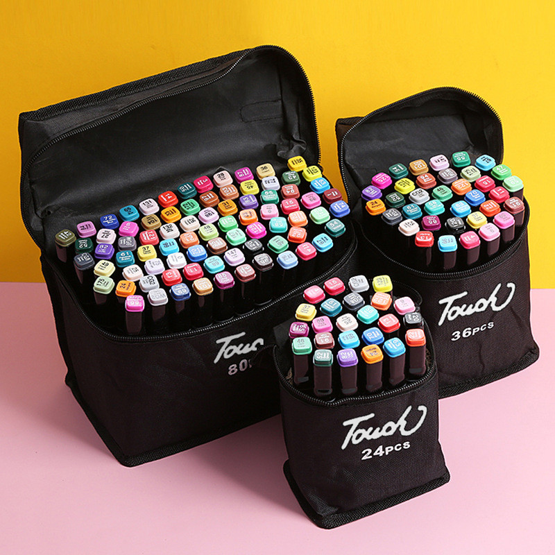 Set Pen Marker Dwi Tip untuk Pelajar Seni Lukisan Anime 48 Warna Pen ...