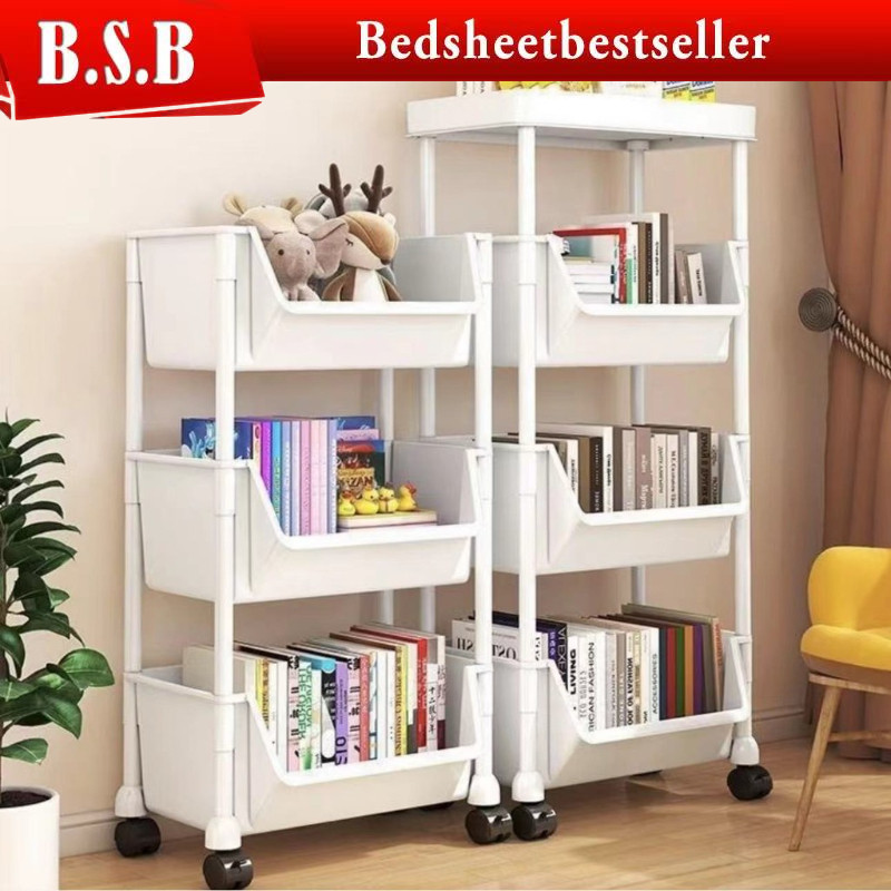 BSB_ Storage Rack With Wheels Movable BookShelf Rack Multi-Layer Book ...
