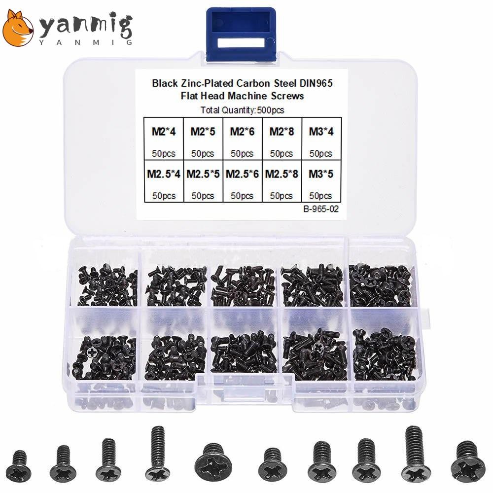 YANMIG 500Pcs Phillips Flat Head Screws, Black 10 Common Sizes|Screws ...