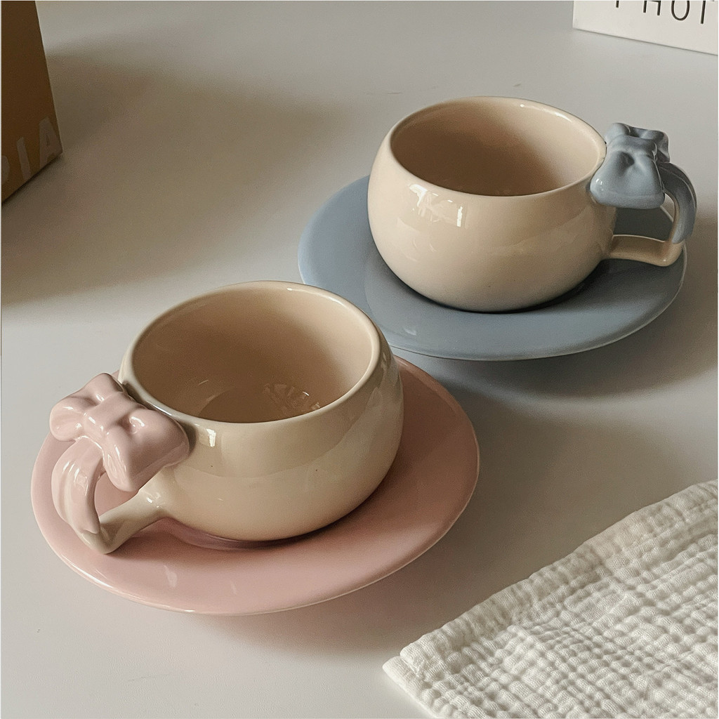Reka bentuk set piring cawan kopi ada pemegang, cawan telur tembikar ...