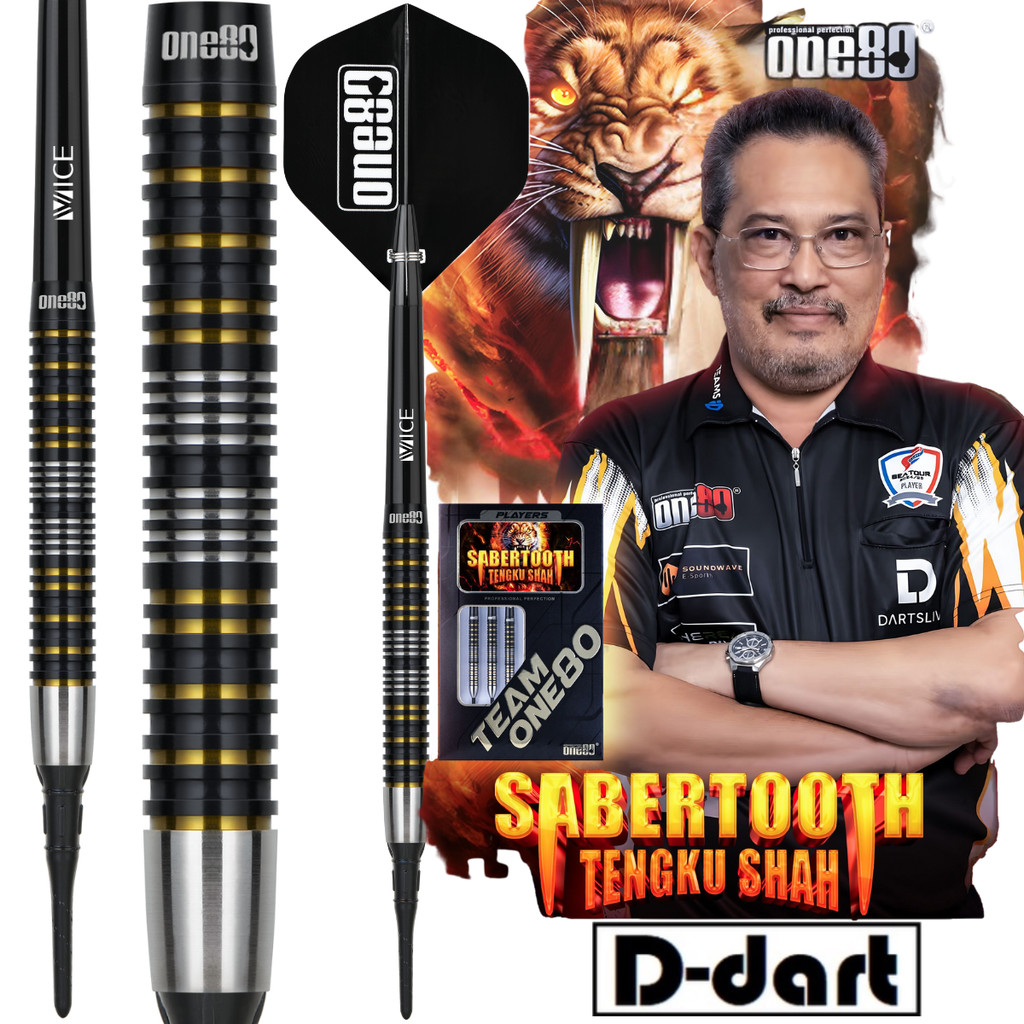 ONE80 SOFT TIP DART - 18G/22.5G (TENGKU SHAH) SABERTOOTH 90% Tungsten ...