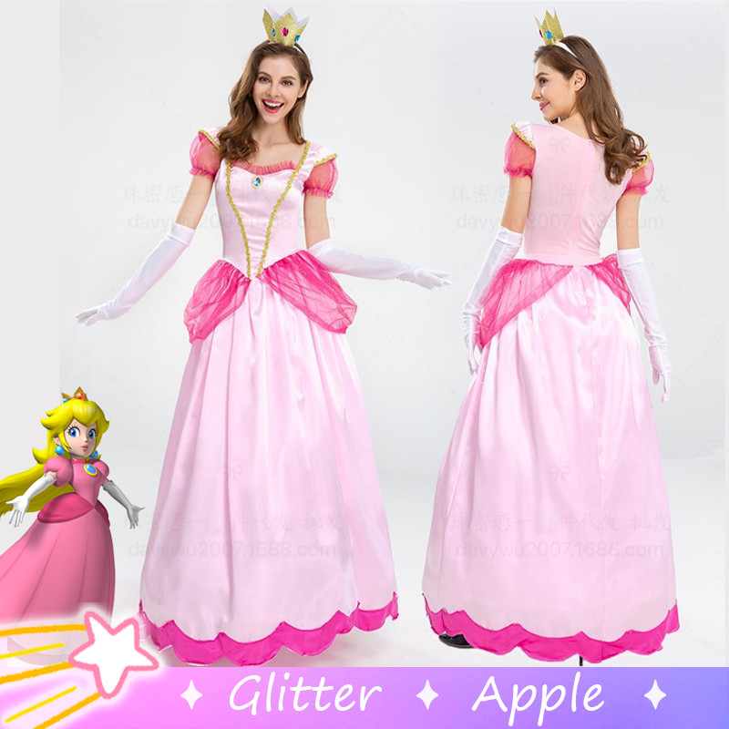 Princess Peach Super Mario Pink Dress For Woman Halloween Cosplay ...