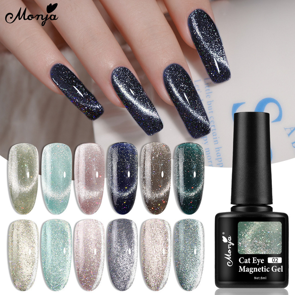 Monja 8ml Magnetic Cat Eye Gel Polish Sparkling Cat Eyes Gel Star Shinying Cat Eye Effect Uv