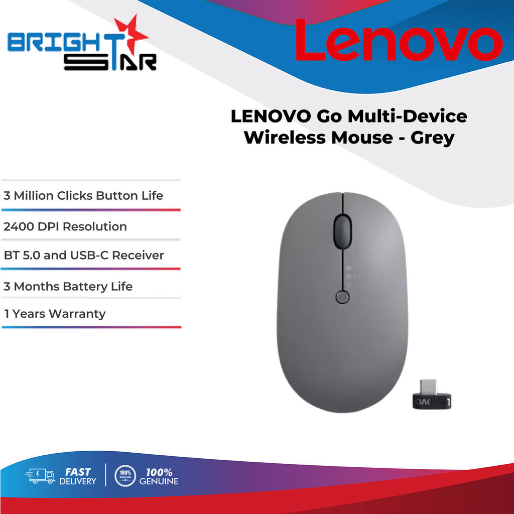 LENOVO Go Multi-Device Wireless Mouse - Grey | Shopee Malaysia