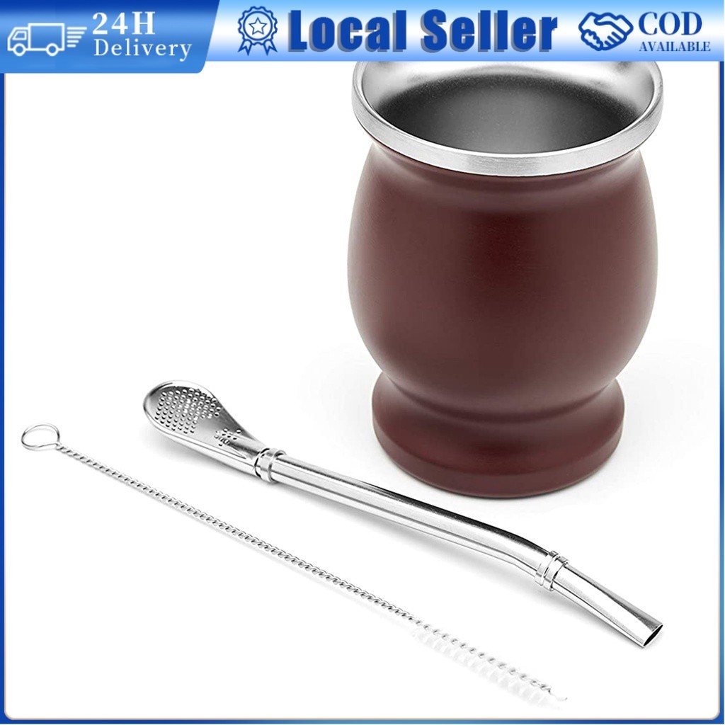 304 stainless Steel 8oz Yerba mate cup Argentina with straw spoon mini gourd cup for Yerba Mate ...