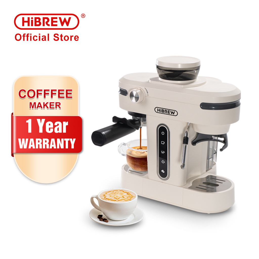 HiBREW 20Bar Espresso Machine With Ginder 2 in 1 Semi Automatic Coffee Maker, Latte and ...