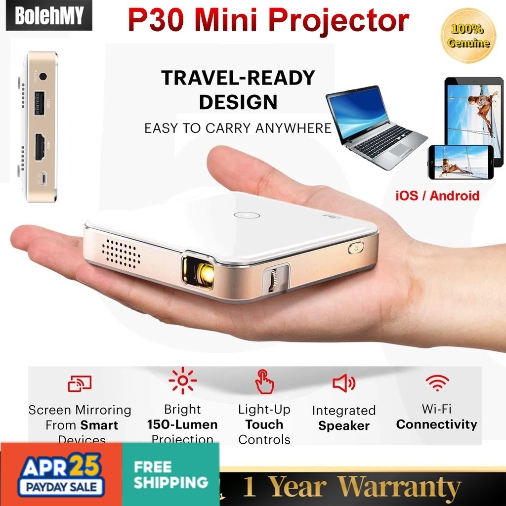 P30 Pocket Mini Projector Portable DLP HD Cinema projector build-in ...