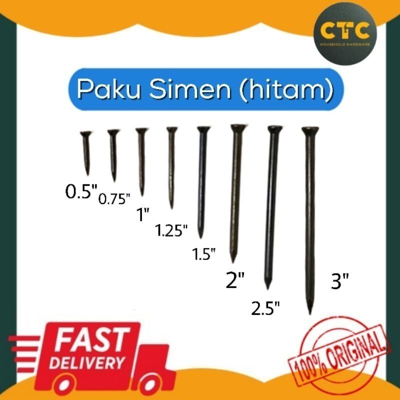 Store Ainna Paku Simen Hitam / Concrete Nails (Black) / Paku Simen ...
