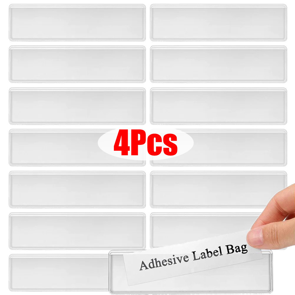 4Pcs Clear Adhesive Shelf Tag Pockets Label Holders For Organizing ...