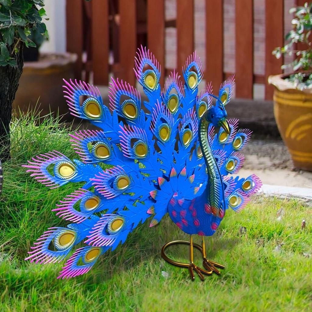 Metal Peacocks Garden Statue Peacocks Lawn Sculpture Unfolded Feathered ...