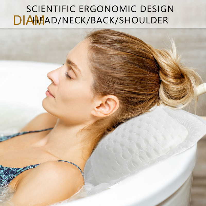 Diamd Bath Tub Pillow Headrest With Soft 4D Mesh Fabric And Non-Slip ...
