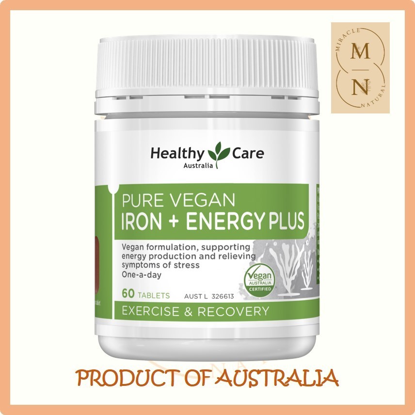 (Expiry JUL 2025) Healthy Care Pure Vegan Iron + Energy Plus 60 Tablets ...