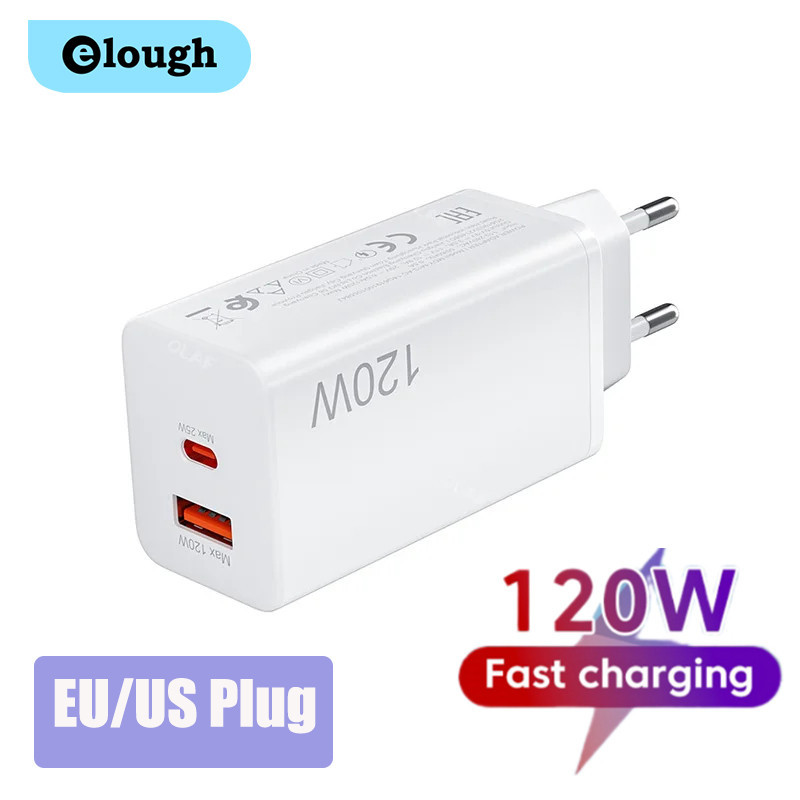 Elough 120W USB+PD Charger White Quick Charge 3.0 Super Fast Charging ...