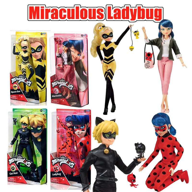 Miraculous Ladybug Action Figure Toys Cat Noir Queen Bee Marinrtte 27CM ...