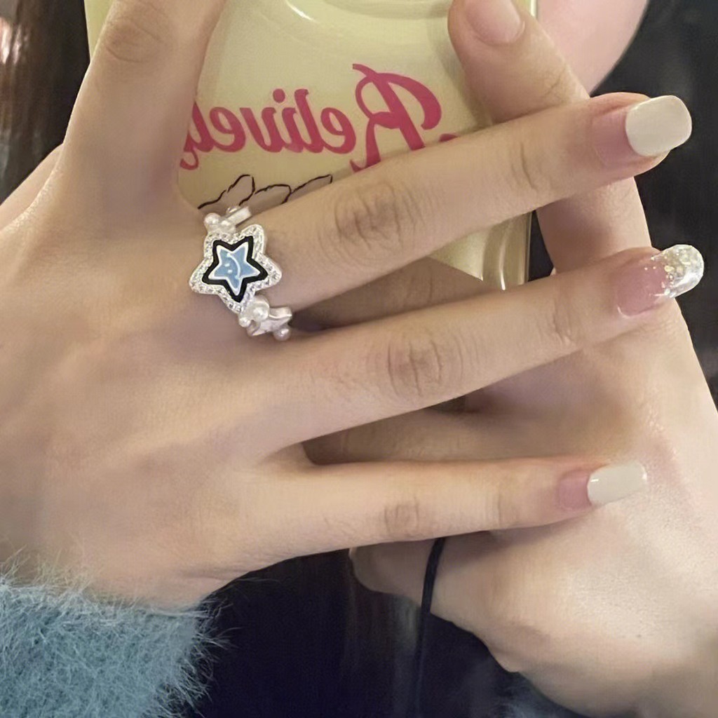 Step by Step Lucky Star Ring Light Blue Drip Glaze Smiley Star Ring ...