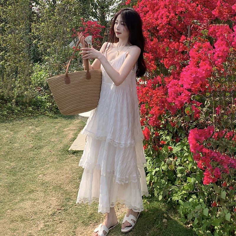 French White Lace Sling Dress - Perfect for Seaside Vacations | Shopee ...