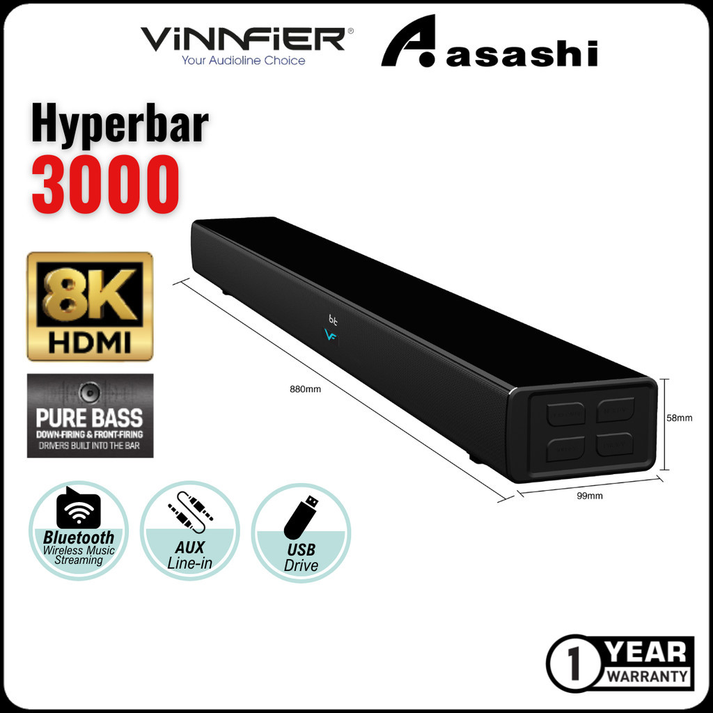 Vinnfier VF Hyperbar 3000 MAX 160W ALL-IN-ONE Home TV Soundbar Speaker ...