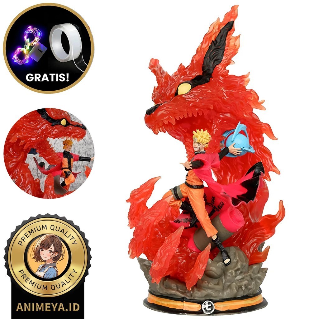 MERAH Action Figure Statue Naruto Shippuden Sage Mode Rasengan Aura Kurama Kyubi Red Cloud ...