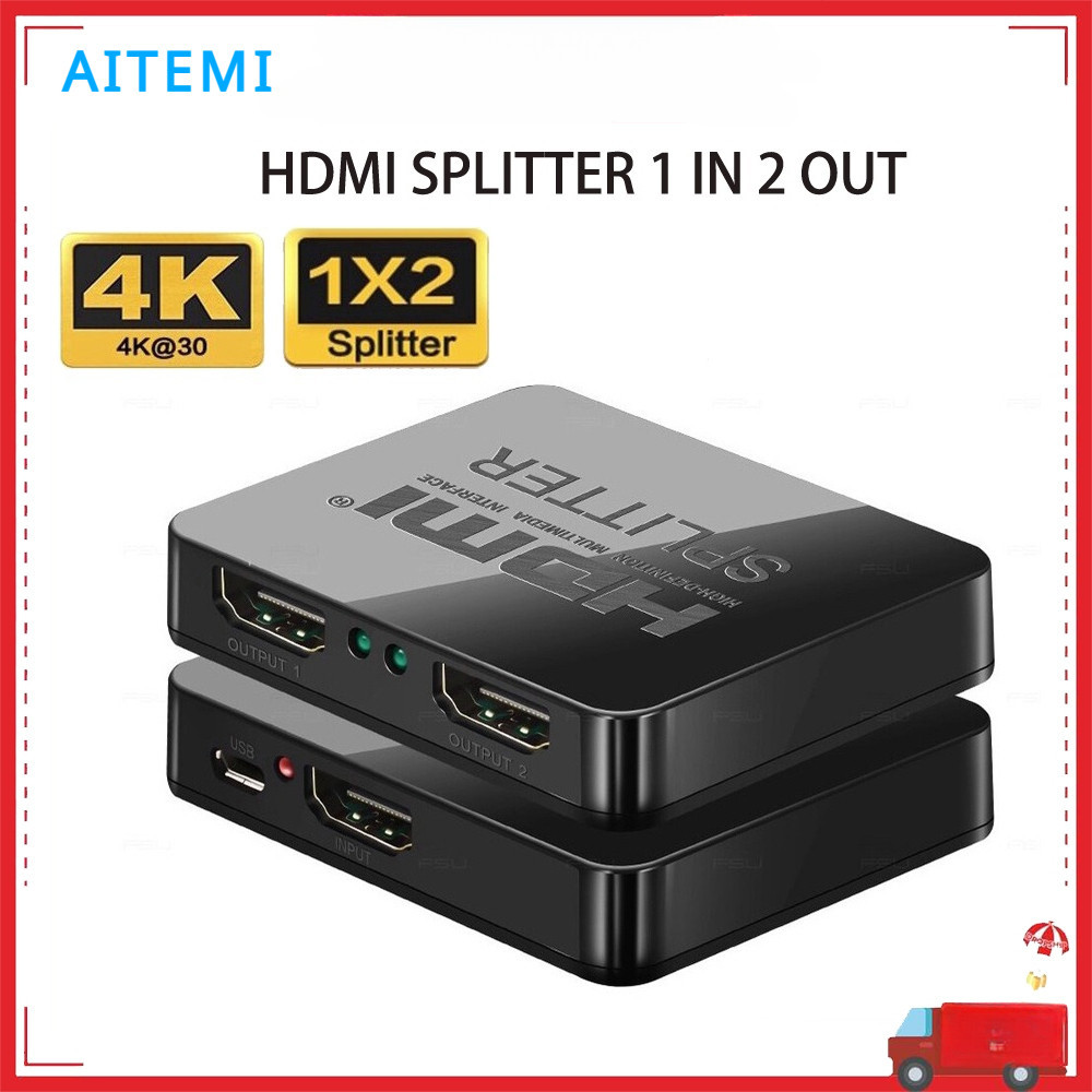 HDMI Splitter 1 in 2 Out 4k Dual Port Spliter Split Screen HDCP Video ...