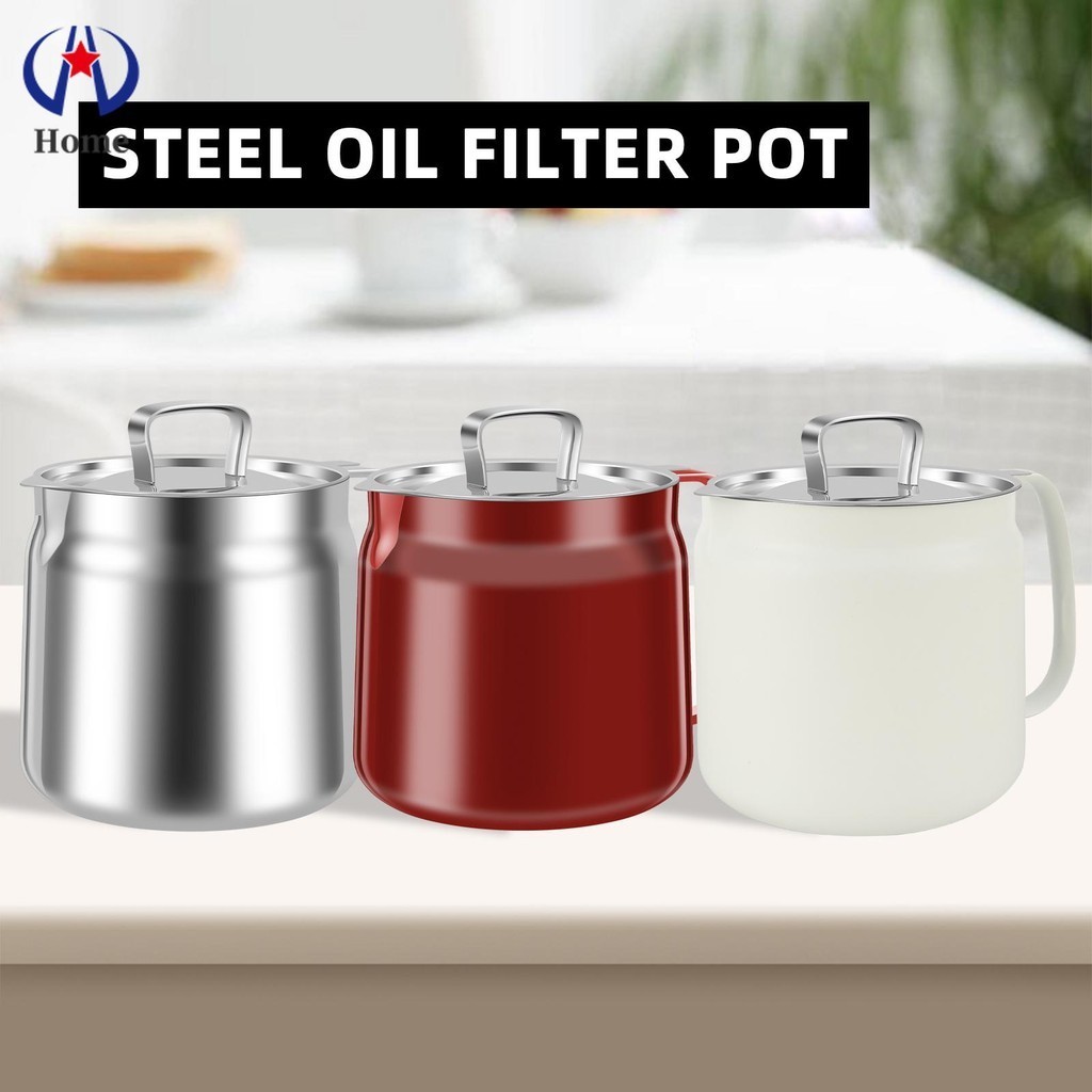 Oil Filter Pot with Fine Mesh Strainer Stainless Steel Oil Strainer Pot ...