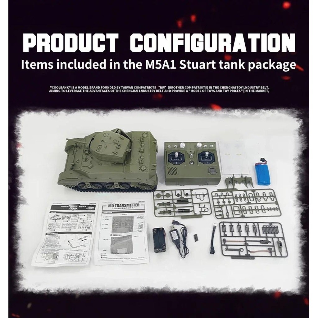 1/16 RC Tank U.S. M5A1 Stuart Light Tank Model 2.4G Military Vehicle Remote Control Crawler ...