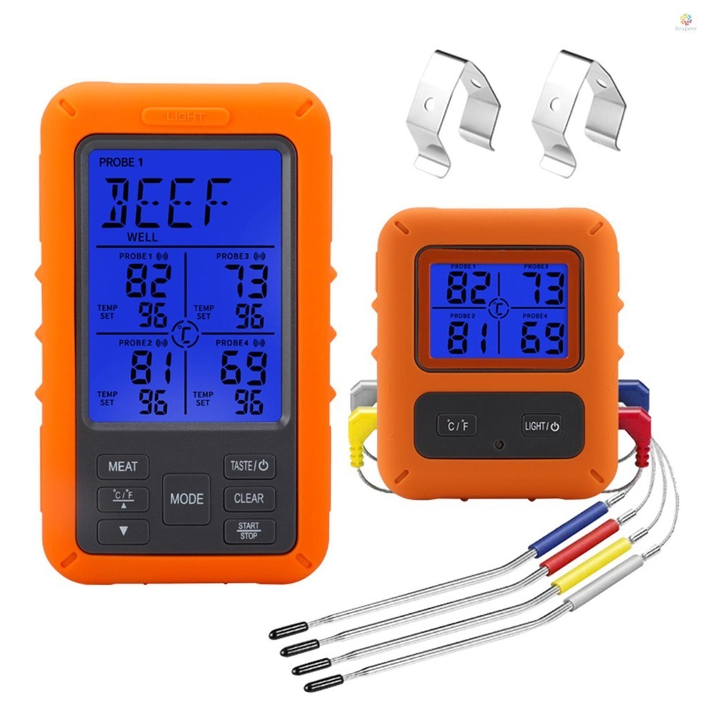 Wireless Meat Thermometer with 4 Probes 328Ft Long Range LCD Backlight ...