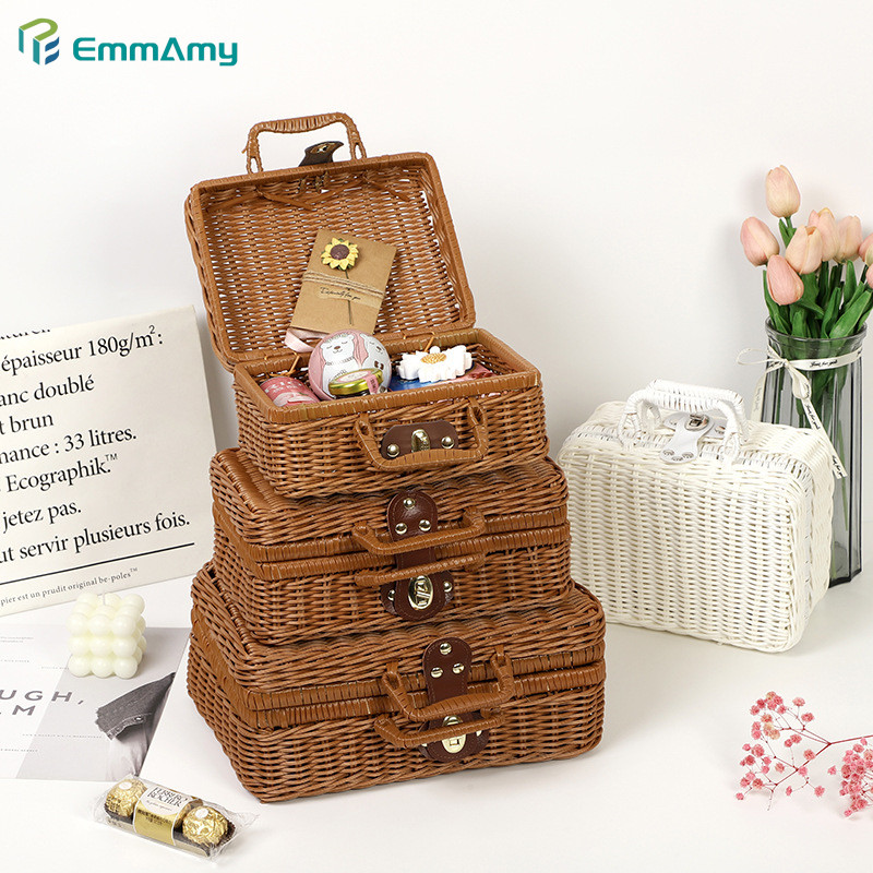 EmmAmy Vintage Rattan Woven Storage Case Makeup Holder Suitcase ...