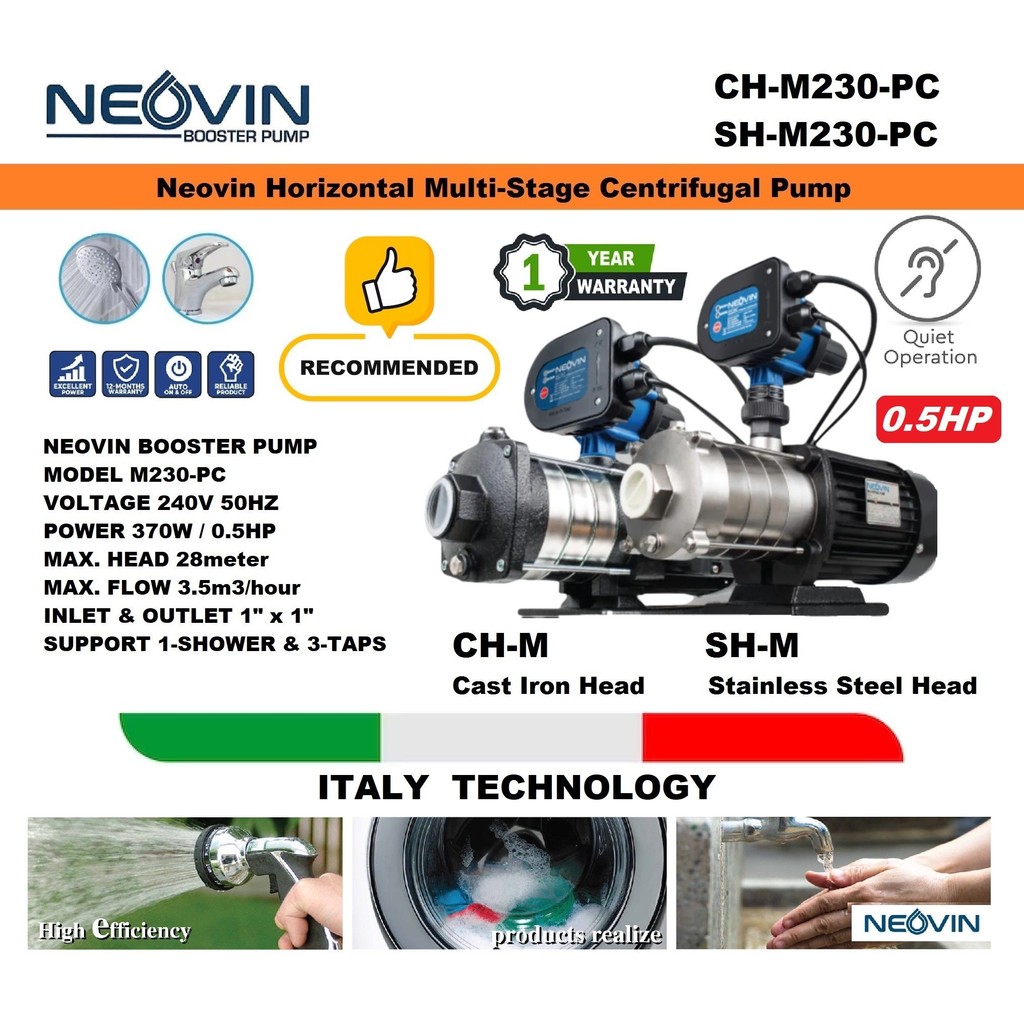 Neovin CH-M230 PC Horizontal Multi-Stage Booster Pump 0.5Hp / 370W ...