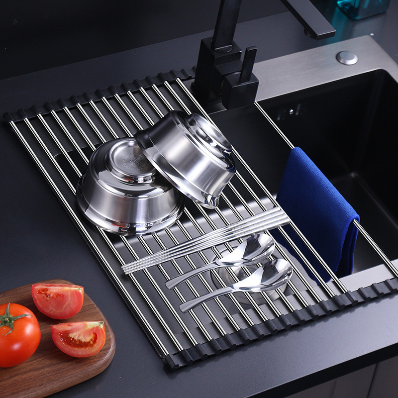 Kitchen Sink Stainless Steel Drain Rack Foldable Fruit Vegetable Dishes ...