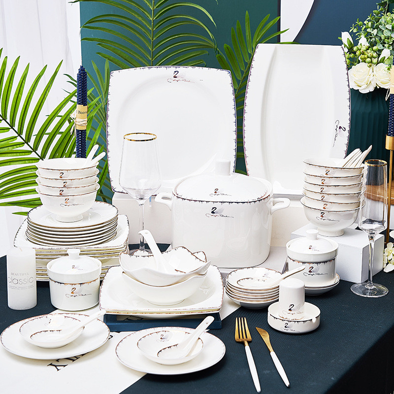 Set Pinggan Pinggan Jingdezhen Set Mangkuk Seramik Isi Rumah Angsa Emas ...