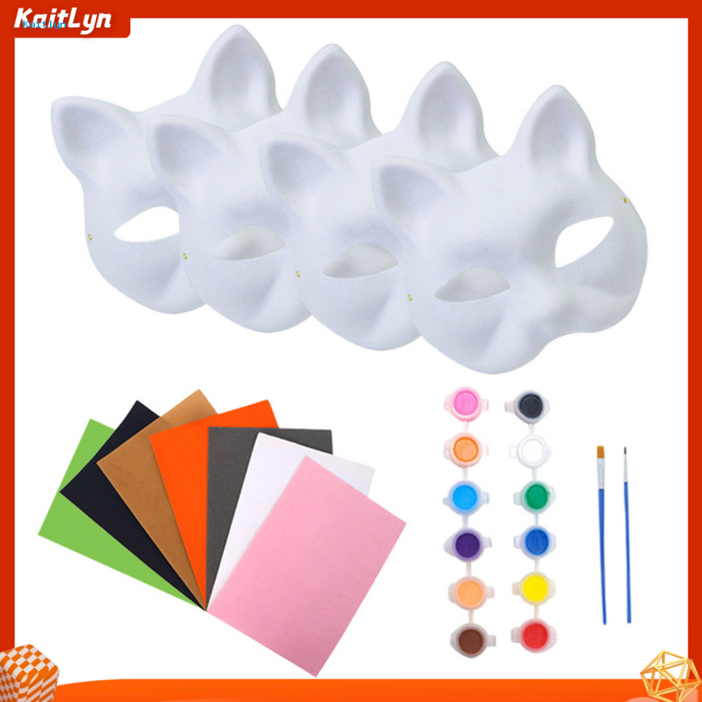 Costume Party Cat Masque Customizable Cat Masque Diy White Cat Mask Set ...