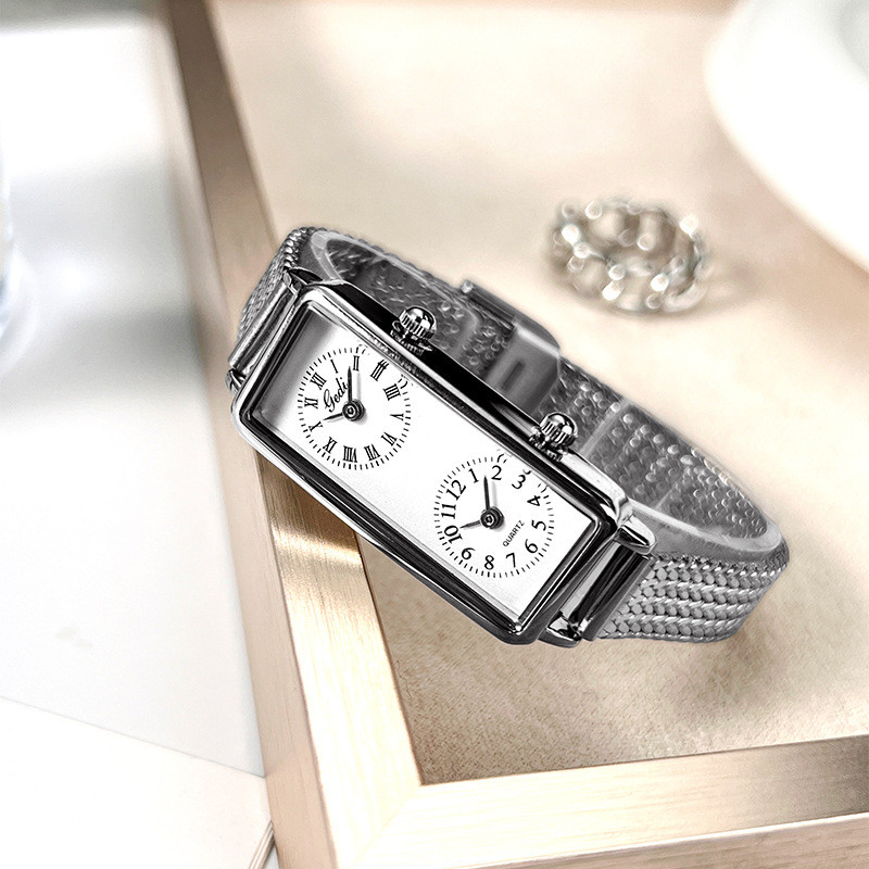 Gedi Creative Dual Movement Retro Small Square Watch Dual Time Zone ...