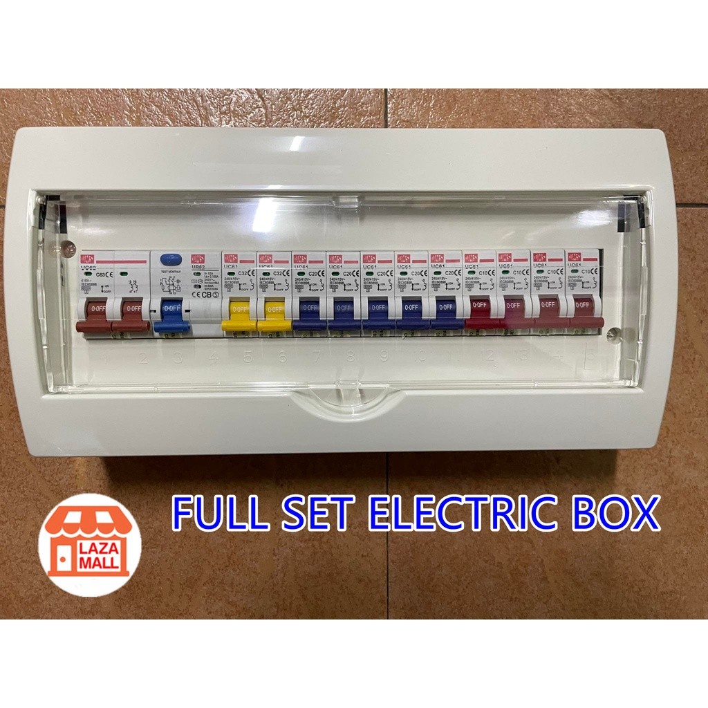FULL SET DB BOX SET 15.5 WAY FREE WIRE / ELCB / MCB BOX / 2 POLE MCB ...