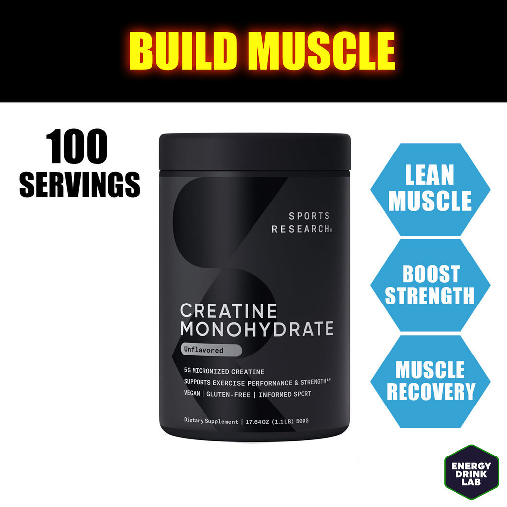 Sports Research Creatine Monohydrate Powder 100 Servings, Build Muscle ...
