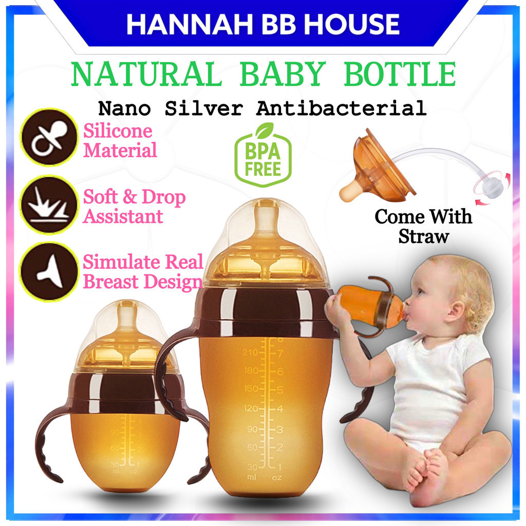 Baby Silicone Nano Bottle Feeding With Straw Wide Neck Pacifier Botol ...