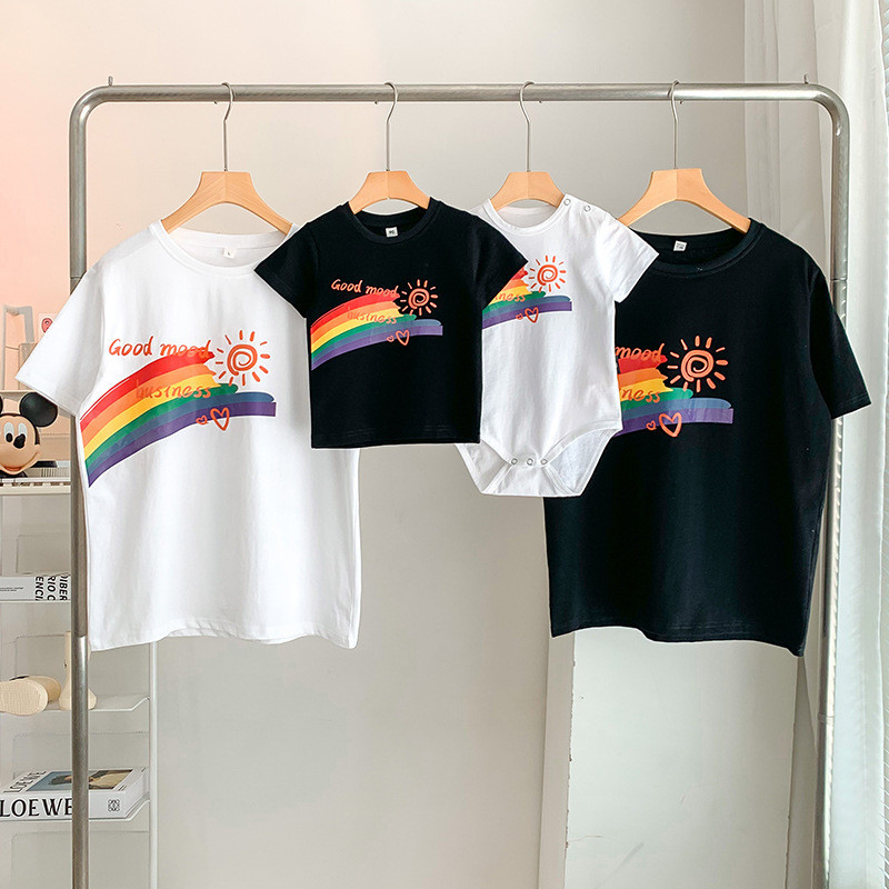 Parent-child clothing new rainbow parent-child clothing family of three ...