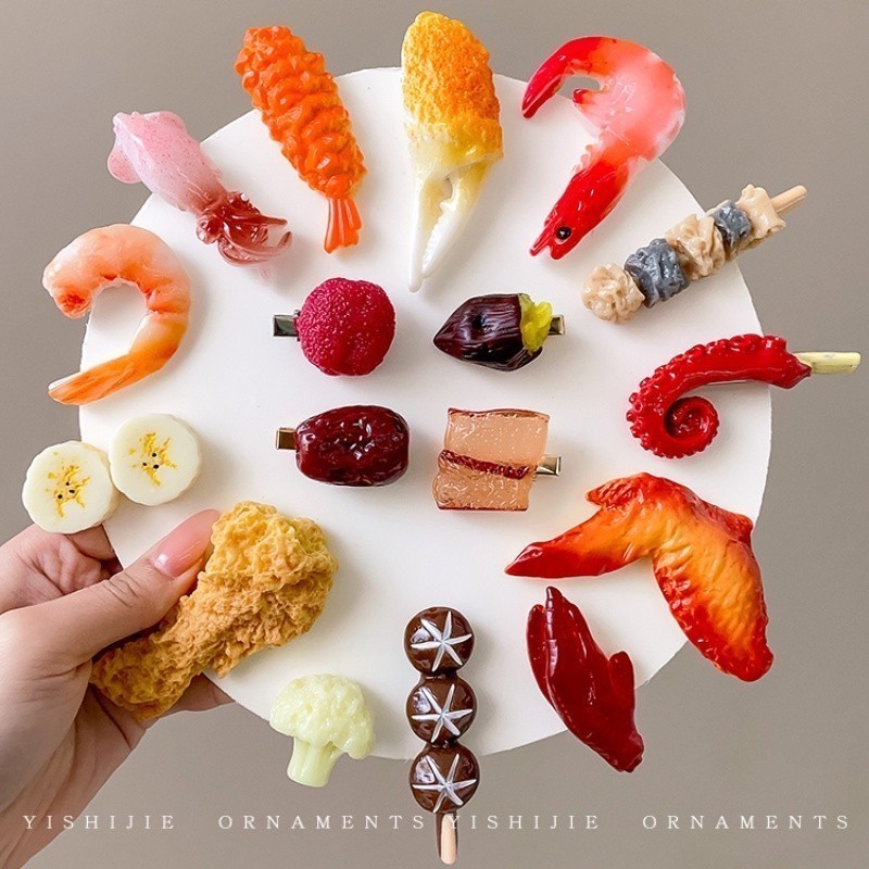 Klip rambut makanan simulasi comel untuk wanita yang menyeronokkan dan ...