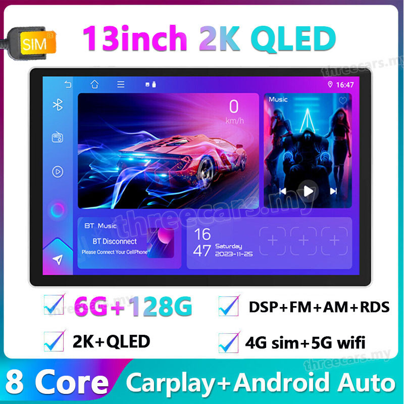 2K QLED 13inch TS18 Car Android Player Wireless CarPlay 8Core 6+128G ...